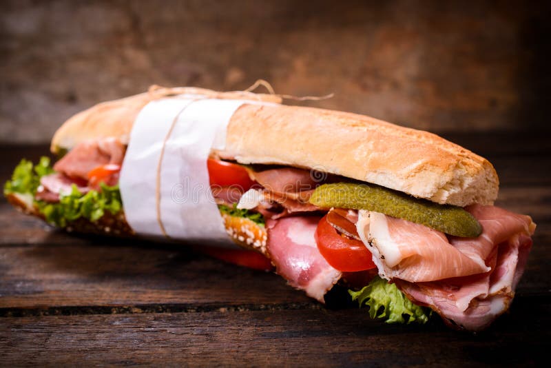 Long gourmet sandwich stock image. Image of dish, prosciutto - 47039531