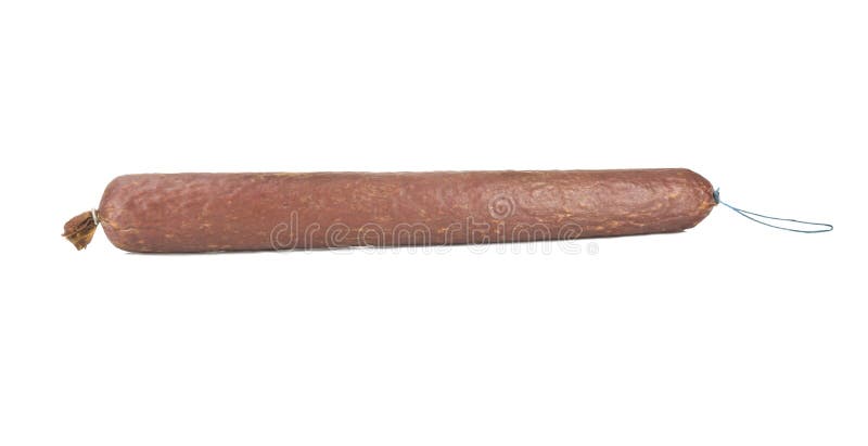 Long Sausage Meat In White Wrapping Paper On Wooden Background, Top ...