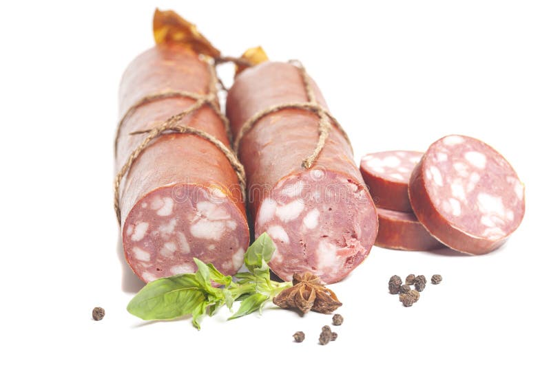 Long Sausage Loaf with Spices and Garlic Isolated on White Background ...