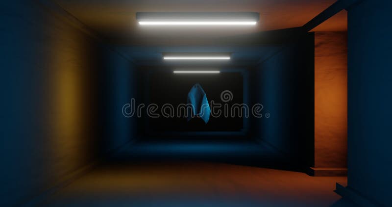 Long Scary Mysterious Tunnel with Illuminated Orange Lights and a Ghost ...