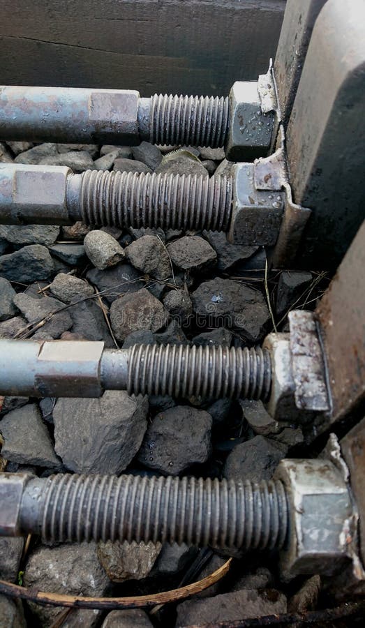Long Screws of Railroad Lined Components Stock Image - Image of steel ...