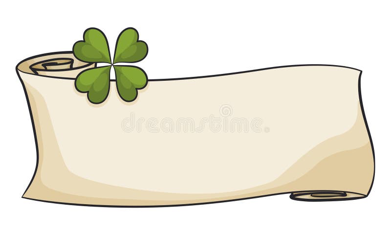 Long Scroll Template with Four-leaf Clover in Cartoon Style, Vector ...