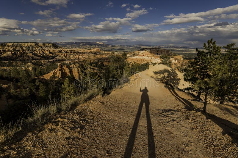 Long Shadow of Human on Trail of Bryce Canyon Stock Photo - Image of ...