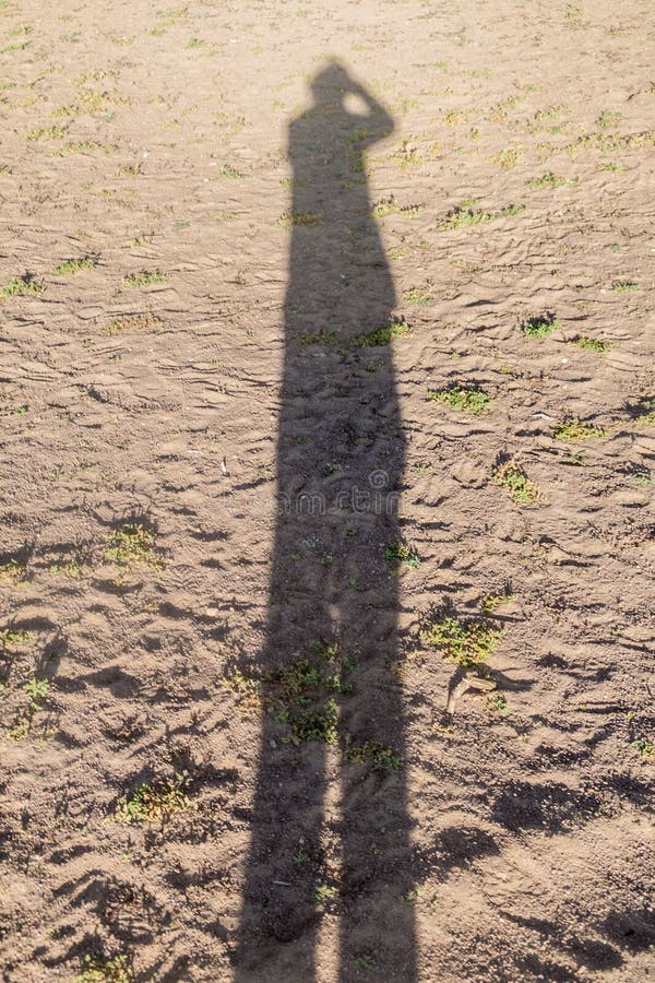 Shadow Of A Person On The Ground With Red Leaves On It Under The ...