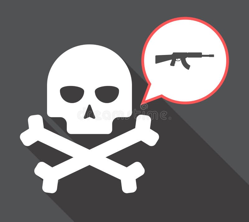 Long Shadow Skull with a Machine Gun Sign Stock Illustration ...