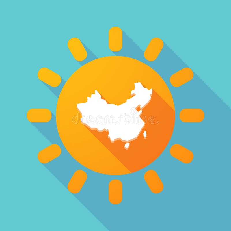Long Shadow Sun with a Map of China Stock Illustration - Illustration ...