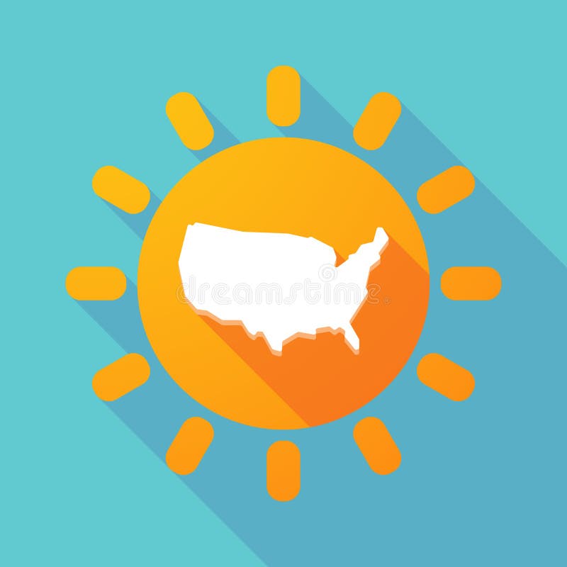 Long Shadow Sun with a Map of the USA Stock Illustration - Illustration ...