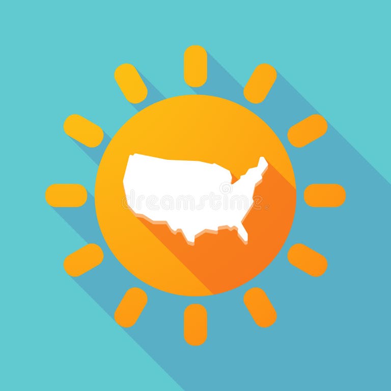 Long Shadow Sun with a Map of the USA Stock Illustration - Illustration ...