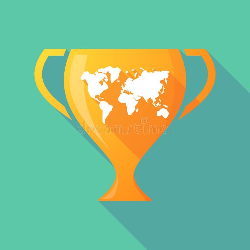 Long Shadow Trophy Icon with a World Map Stock Illustration ...