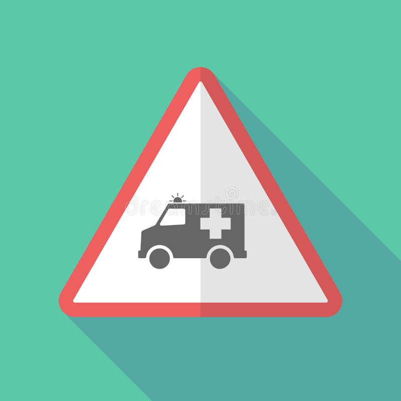 Long Shadow Warning Sign with an Ambulance Icon Stock Illustration ...