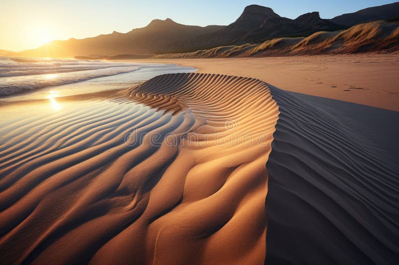 Long Shadows on Coastal Sand Dune, Sunrise and Sunset Wallpaper Stock ...