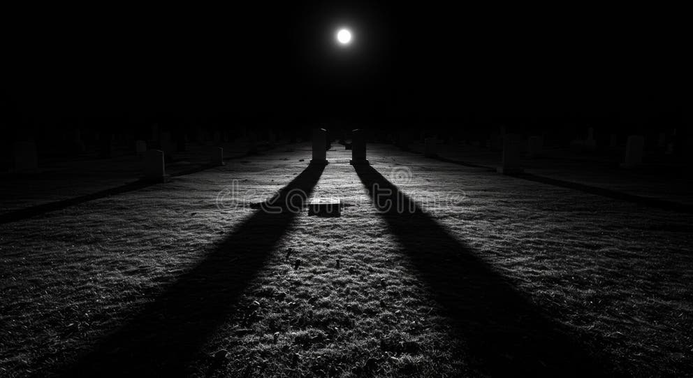 Long Shadows in a Night Cemetery Stock Illustration - Illustration of ...