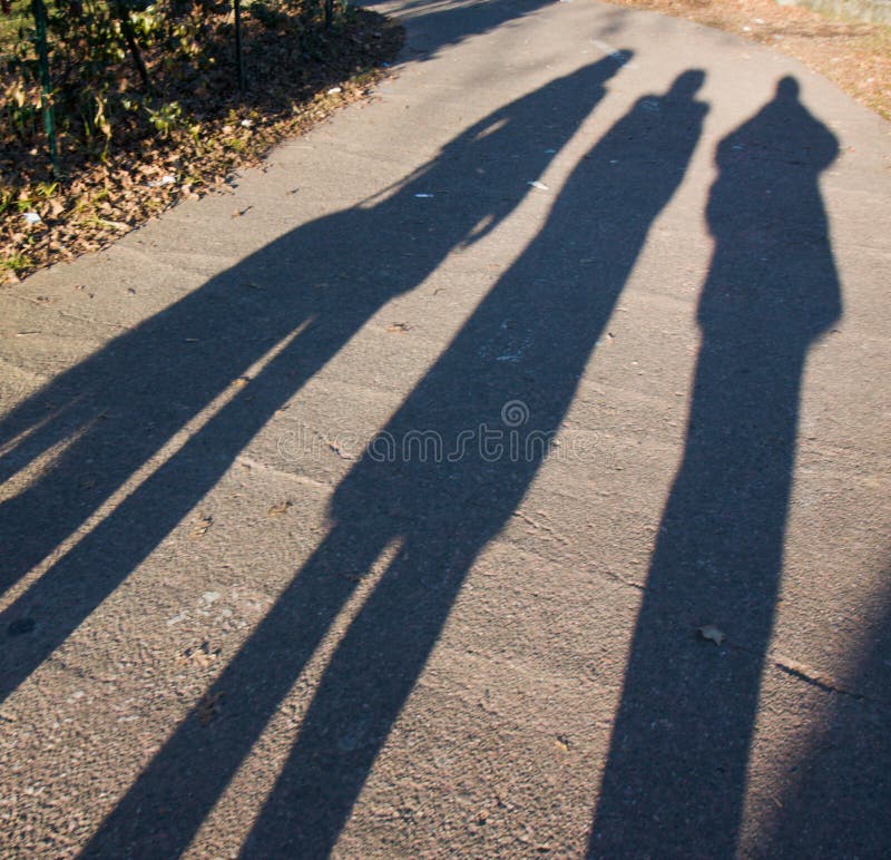 Long Shadows of Three People Strolling in the Late Winter Afternoon ...