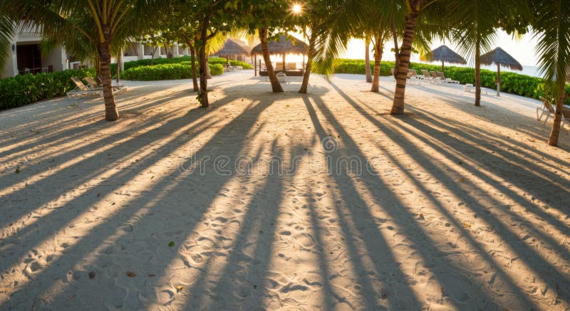 Long Shadows on Tropical Beach at Sunrise Stock Illustration ...