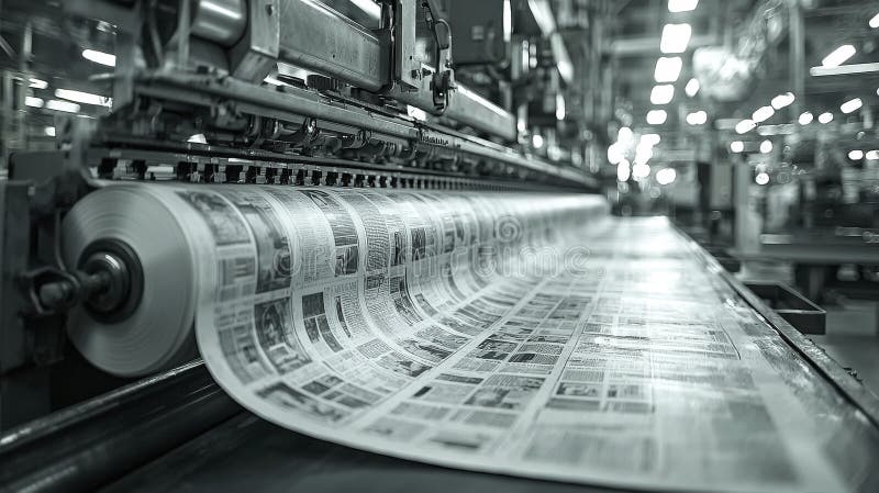 Long Sheets of Newspapers Rolling Off the Press Stock Illustration ...