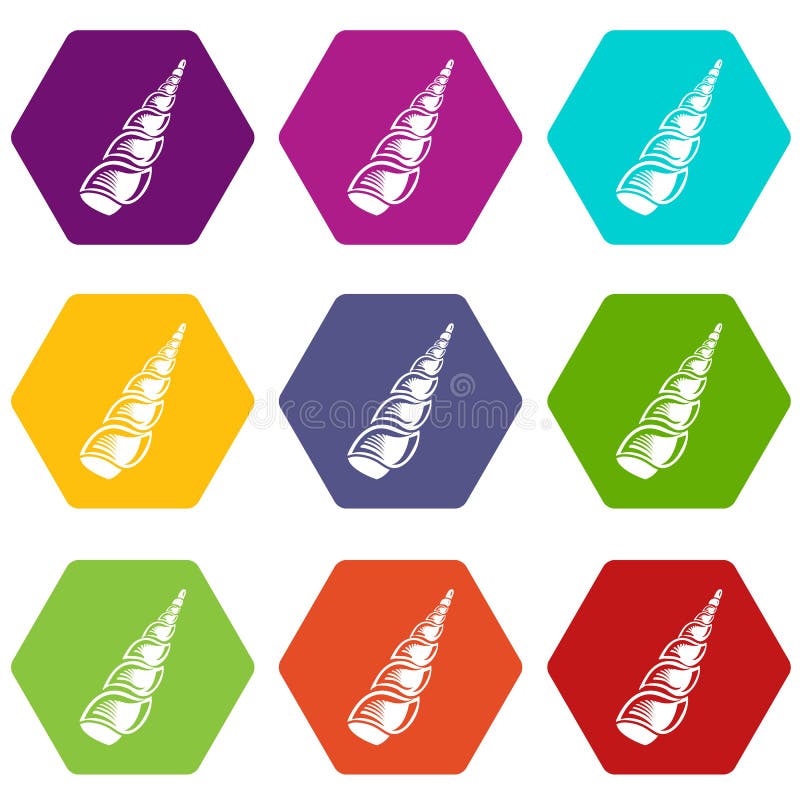 Long Shell Icons Set 9 Vector Stock Vector - Illustration of wild ...