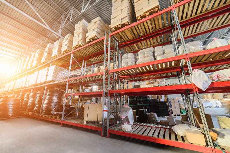 Long Shelves with a Variety of Boxes and Containers. Stock Photo ...