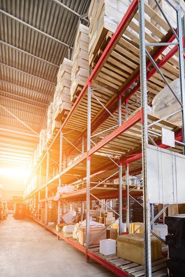 Long Shelves with a Variety of Boxes and Containers. Stock Photo ...
