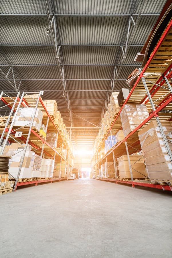 Long Shelves with a Variety of Boxes and Containers. Stock Photo ...