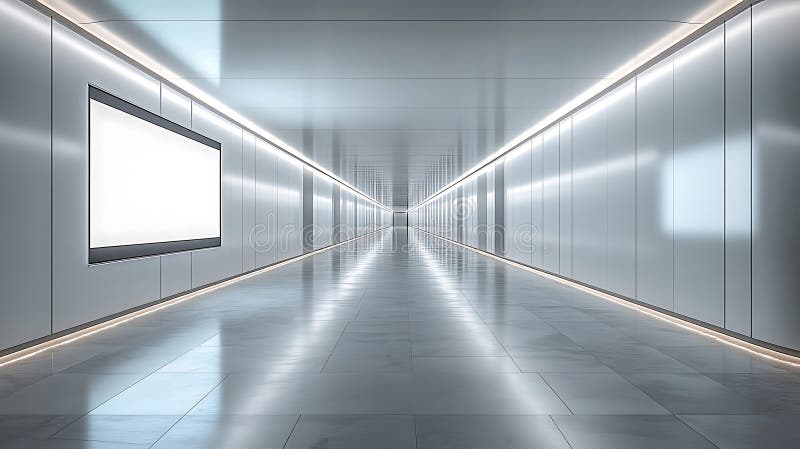Modern Architecture Interior Long Corridor Perspective with a Blank ...