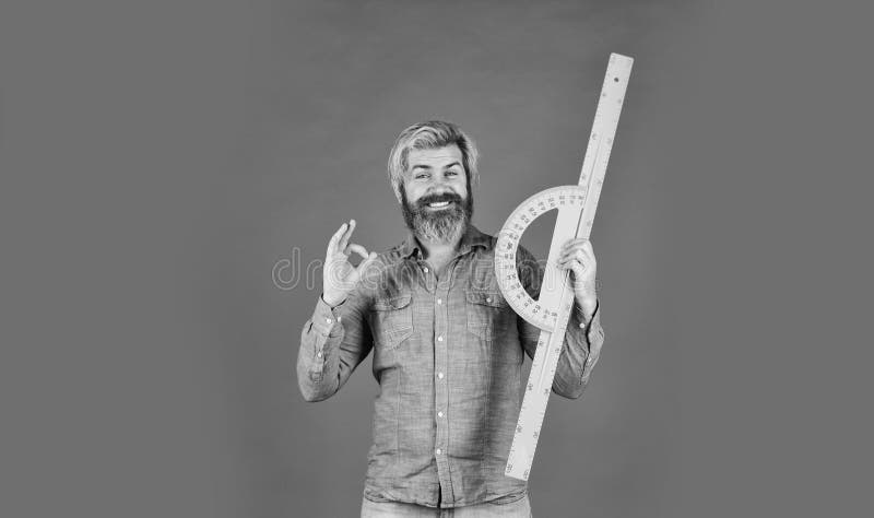 Long or Short. Bearded Man Use Ruler. Education Concept. Study Hard ...