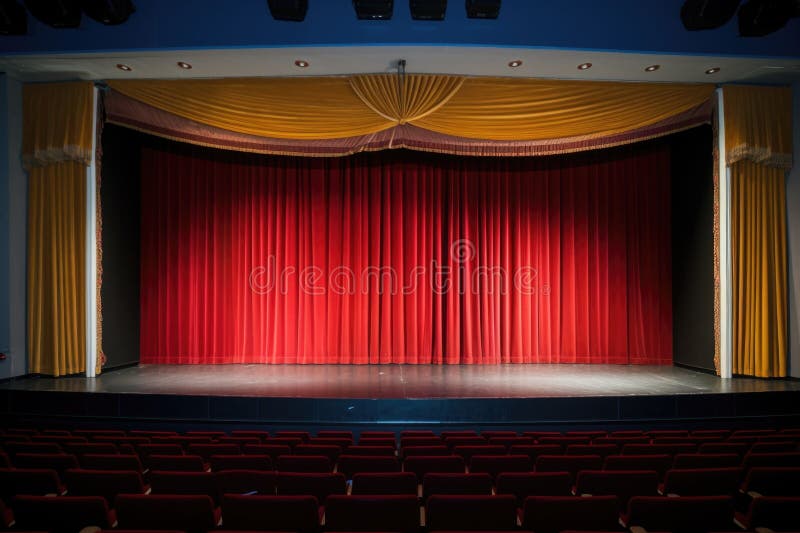 Long Shot of the Auditorium with Stage Curtain Closed Stock Image ...