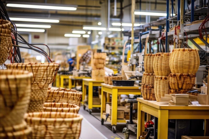 Long Shot of a Basket Manufacturing Assembly Line Stock Image - Image ...