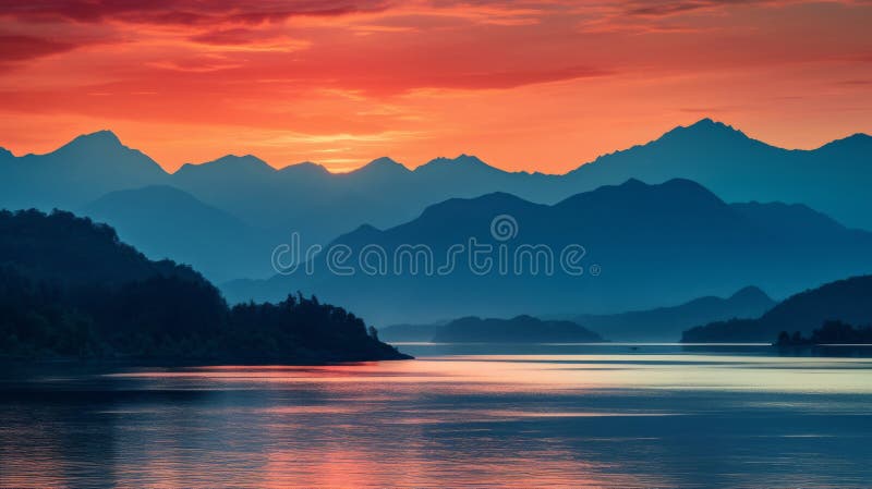 Long Shot Captures Mountain Range Against Sunrise Stock Illustration ...