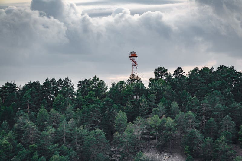 Fire Watching Hut High Over the Forest Stock Image - Image of profile ...