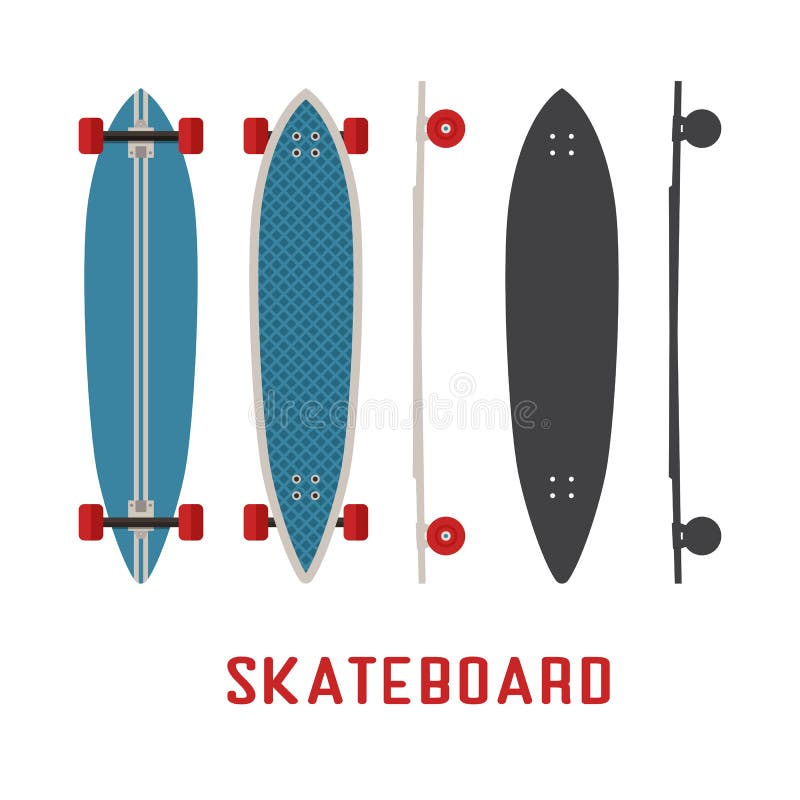Long Skateboard Bottom, Side and Top View Stock Vector - Illustration ...