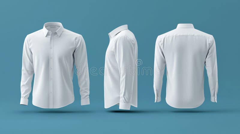 Long Sleeve Collared Shirt Mockup Front and Back Views 3D Rendering 3D ...