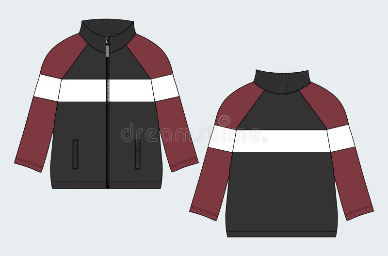 Long Sleeve Jacket Technical Fashion Flat Sketch Vector Template Stock ...