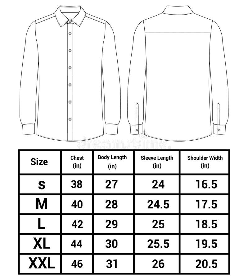 Long Sleeve Shirt Technical Drawing Size Chart Vector Illustration ...