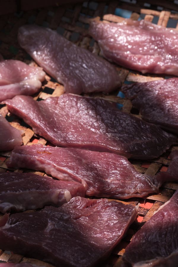Long Sliced of Dried Meat Beef Jerky Dry Stock Image - Image of brown ...