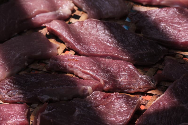 Long Sliced of Dried Meat Beef Jerky Dry Stock Image - Image of brown ...