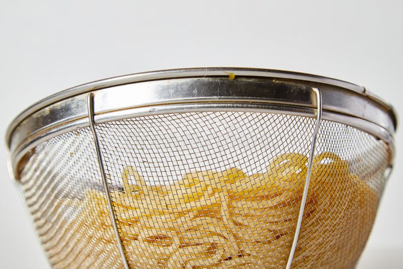 Long Spaghetti in an Iron Colander on a White Background Stock Image ...