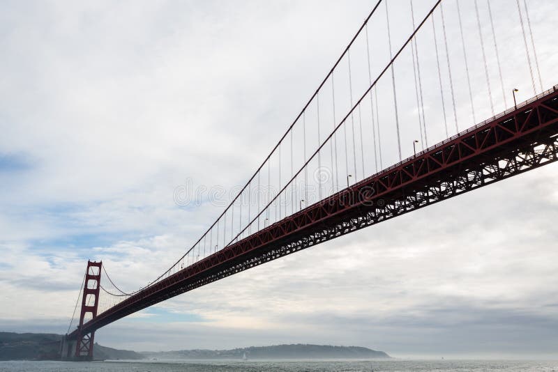 Long Span of the Golden Gate Bridge with One Tower Stock Image - Image ...