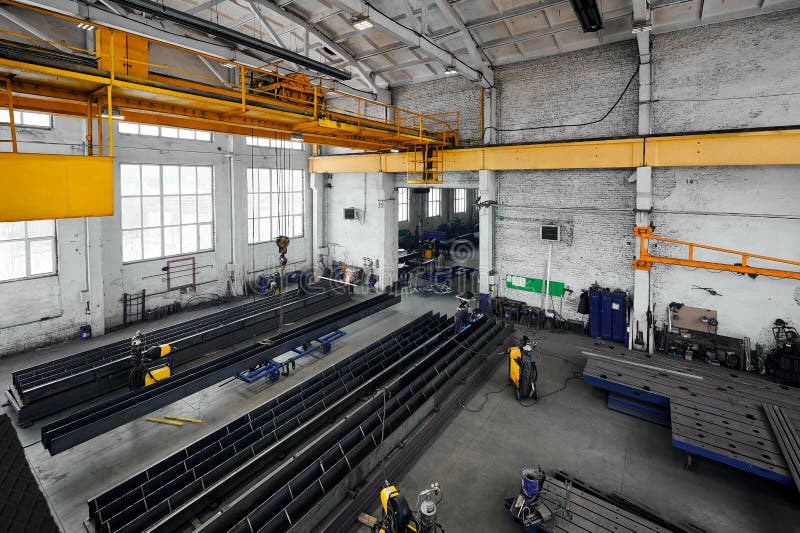 Long Steel Constructions Assembling with Welding in Workshop Editorial ...