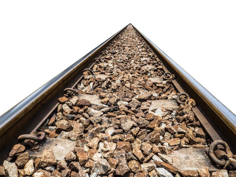 Long Steel Railway Isolated on White Background. Stock Photo - Image of ...