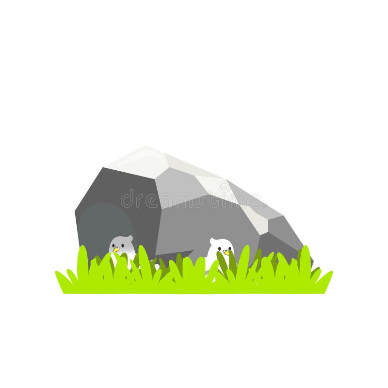 Long Stone with Two Birds Vector Illustration Stock Illustration ...