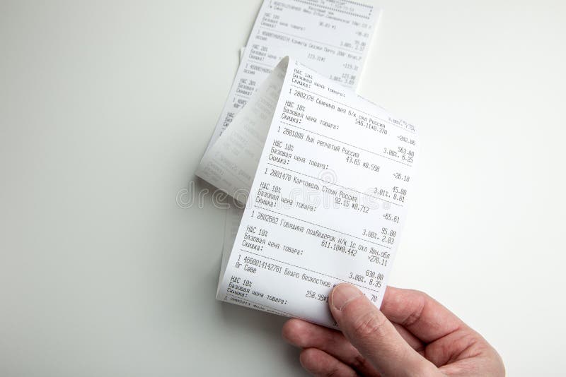 A Long Store Receipt in Hand, Food Expenditure Analysis Stock Image ...