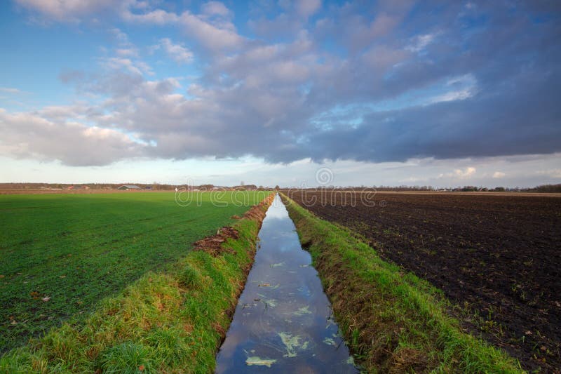 Long straight ditch stock image. Image of polder, field - 48135747