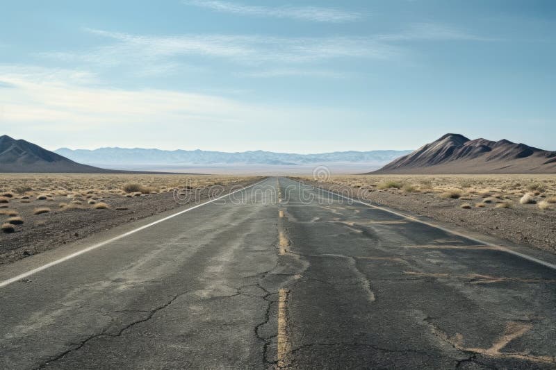 A Long, Straight Highway Stretches Across the Open Desert Landscape ...