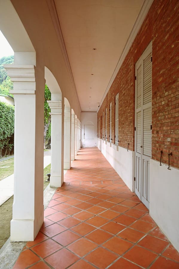 Long Straight Narrow Passage of a Building Stock Image - Image of wall ...