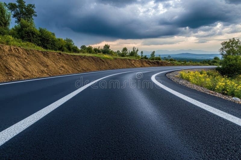 A Long Straight Road through Beautiful Fields with Trees Along the Road ...