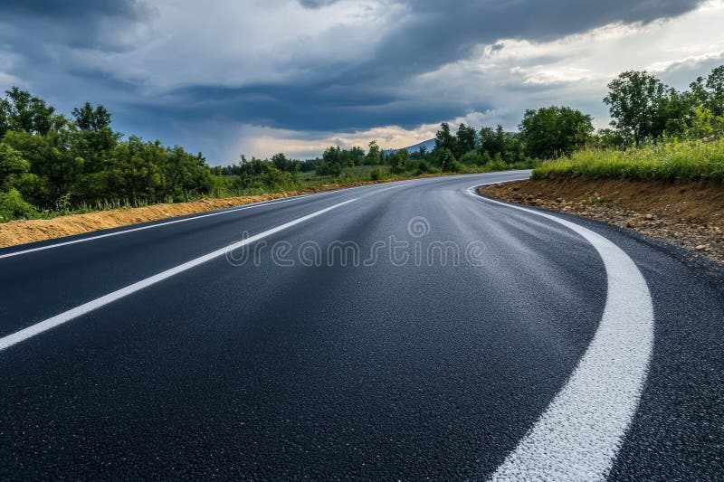 A Long Straight Road through Beautiful Fields with Trees Along the Road ...