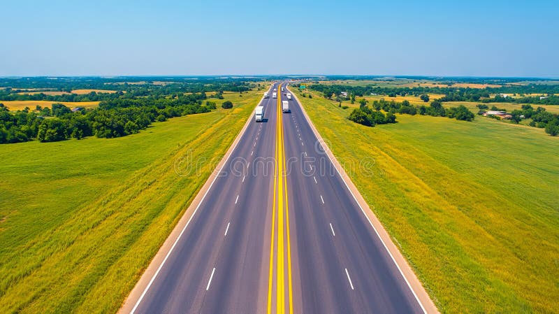 A Long Straight Road in the Middle of a Green Field Stock Photo - Image ...