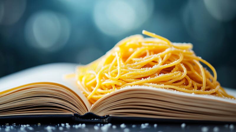 Spaghetti Resting on an Open Book in a Kitchen Setting during Bright ...