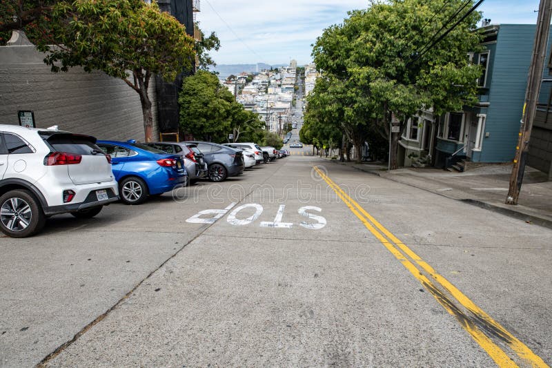 Long Street View with Car Parked in San Francisco Stock Photo - Image ...