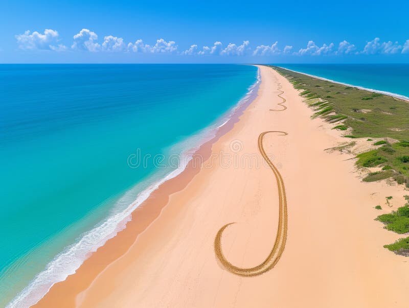 A Long Stretch of Beach with a Line Drawn in the Sand, AI Stock Image ...